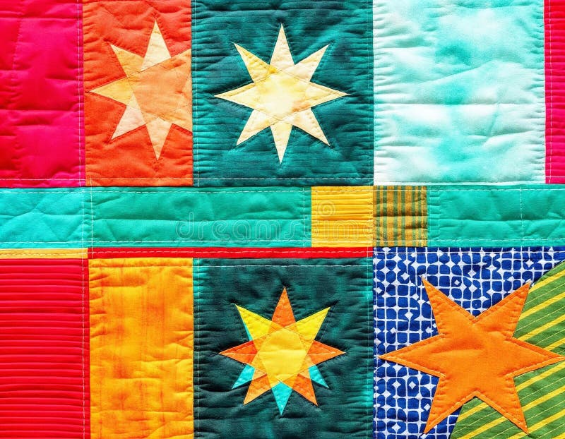 Colorful Patchwork Quilt with Star Motifs and Geometric Patterns Stock Illustration ...