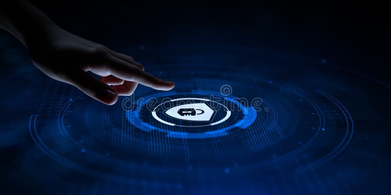 Cyber Security Information Privacy Data Protection. Hand Pressing ...