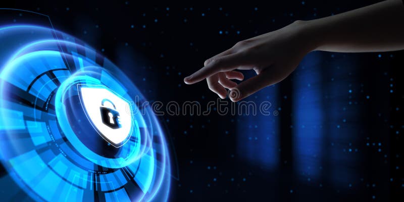 Cyber Security Information Privacy Data Protection. Hand Pressing ...