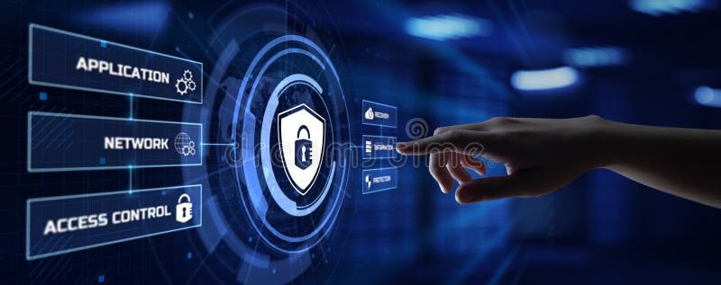 Cyber Security Information Privacy Data Protection. Hand Pressing ...