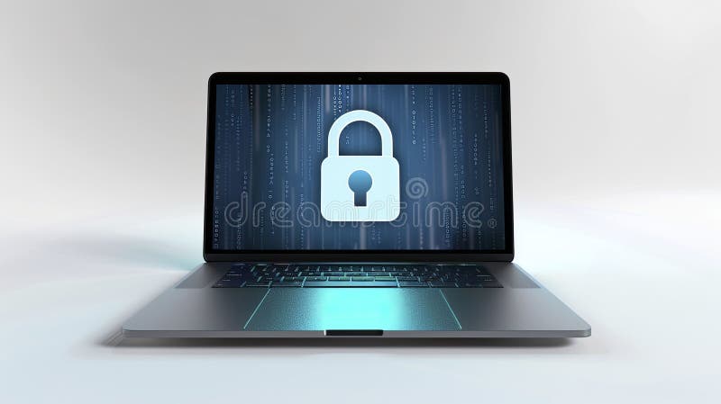 Cyber Security and Information Technology Concept. Lock Icon on Laptop ...