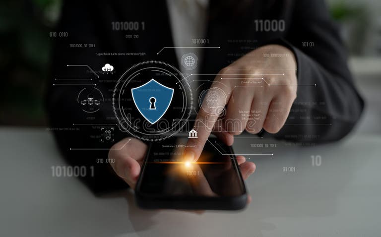 Cybersecurity Interface with AI and Biometric Protection Latch Stock ...