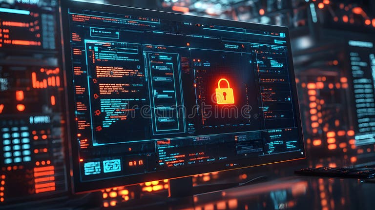 Cyber Security Interface with Lock Graphic Display Stock Illustration ...