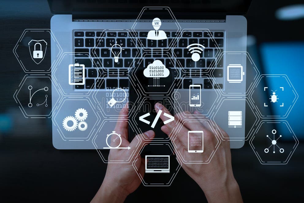 Cyber Security Internet and Networking Concept.Businessman Hand Stock ...