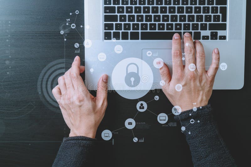 Cyber Security Internet and Networking Concept.Businessman Hand Stock ...