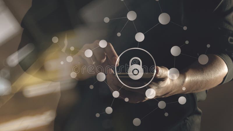 Cyber Security Internet and Networking Concept.Businessman Hand Stock ...
