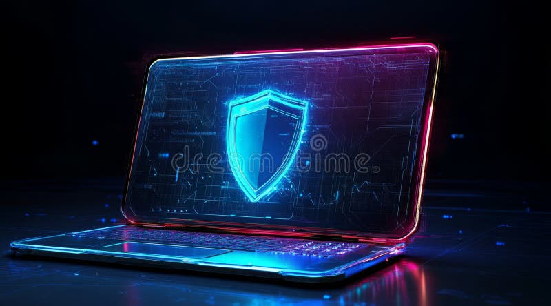 Cyber Security Involves a Hightech Laptop with a Protective Shield for ...