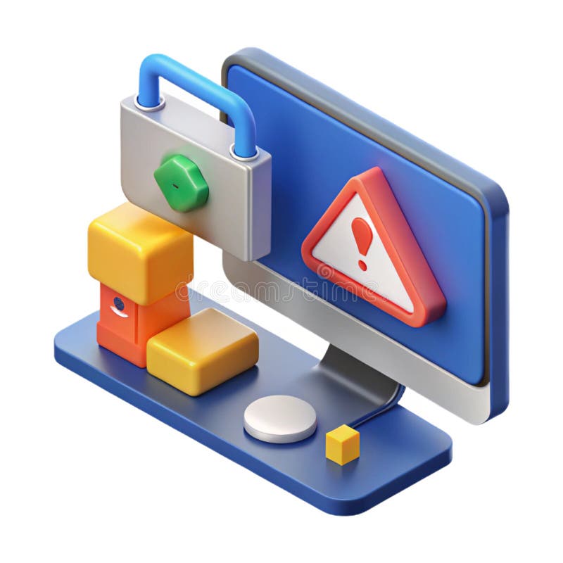 Cyber Security Isometric Concept with Computer Monitor and Hacker ...