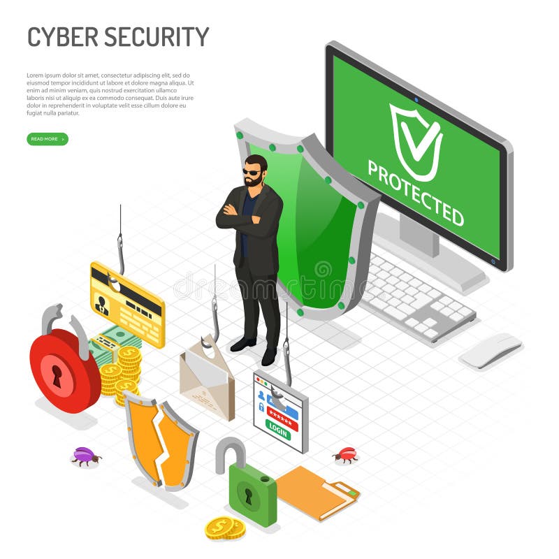 Cyber Security Isometric Concept Stock Vector Illustration Of Cyber Hook 138143919