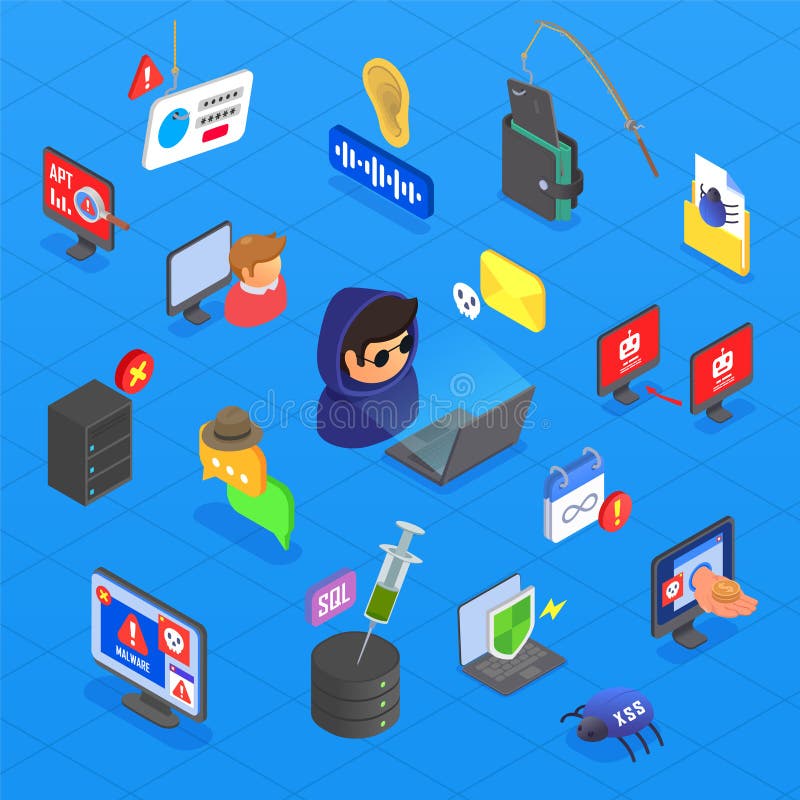 Cyber Security Isometric Concept Stock Vector - Illustration of user ...