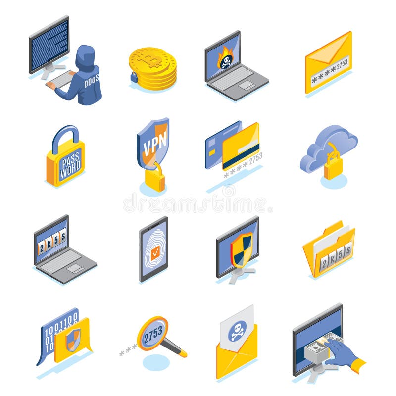 Cyber Security Isometric Icons Set Stock Vector - Illustration of ...
