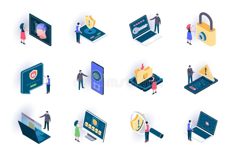 Cyber Security Horizontal Banners with Isometric Icons Stock Vector ...