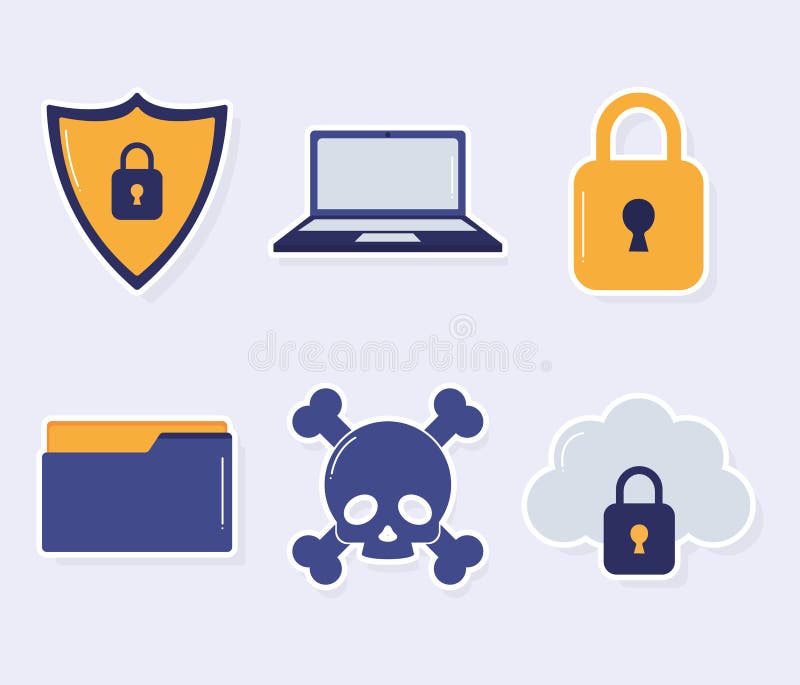 Cyber security items stock vector. Illustration of padlock - 222169631