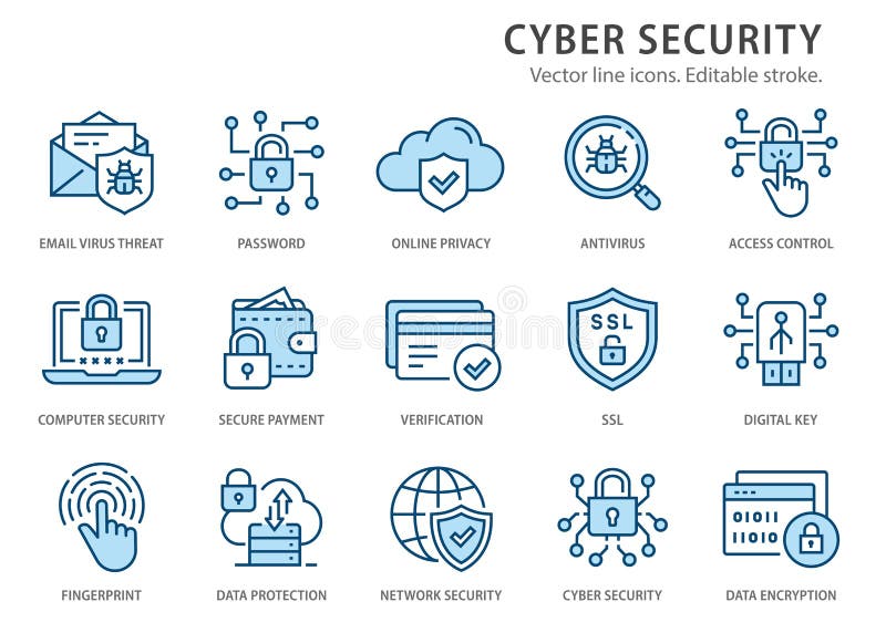 Cyber Security Line Icons Set. Vector Illustration. Editable Stroke ...