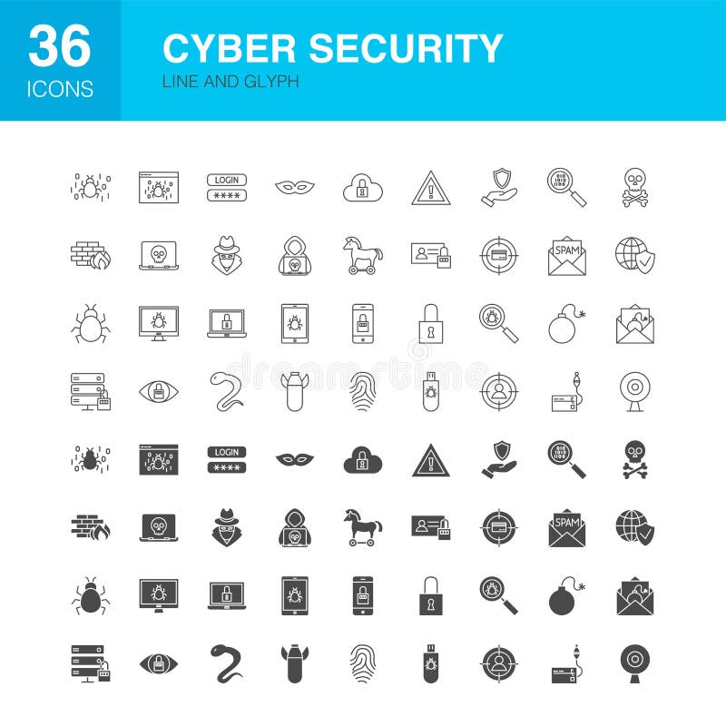 Cyber Security Line Web Glyph Icons Stock Vector - Illustration of ...