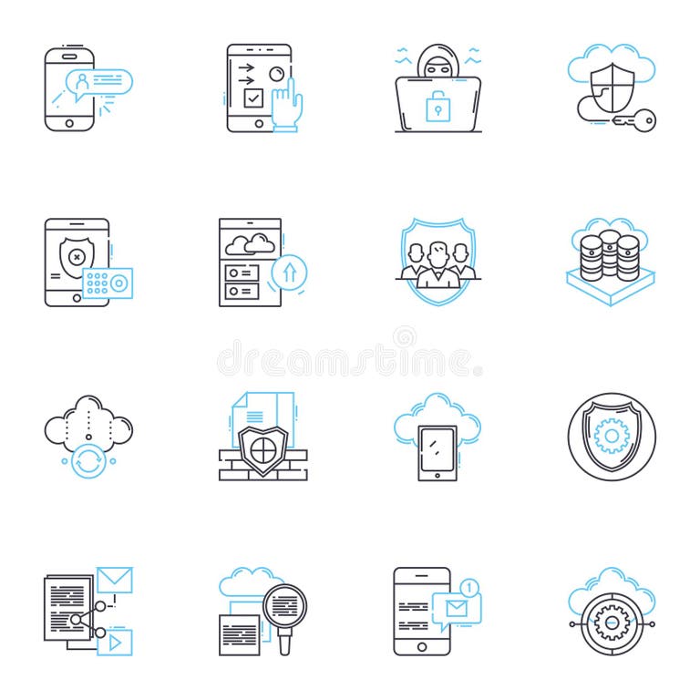 Cyber Security Linear Icons Set. Firewall, Encryption, Malware ...