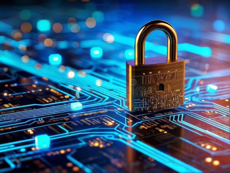 Cyber Security Lock on the Circuit with a Binary Code Stock ...