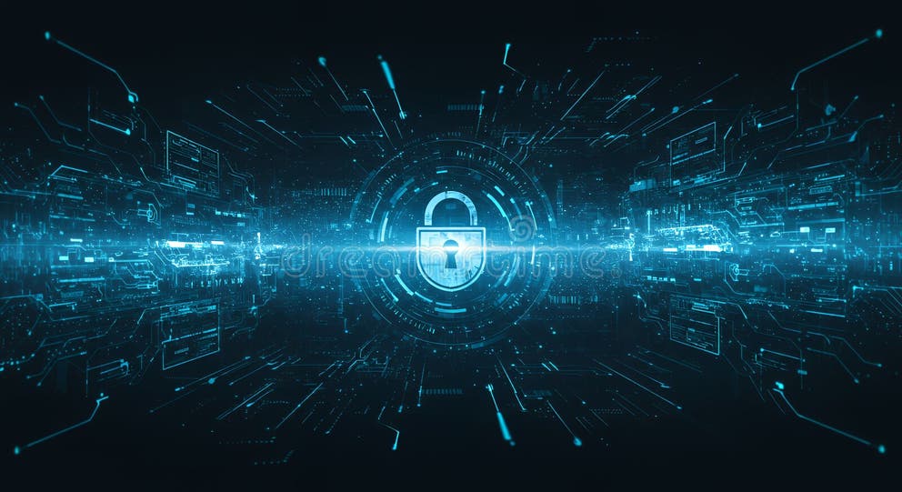 Cyber Security Lock Concept with Digital Technology Background Network Stock Illustration ...