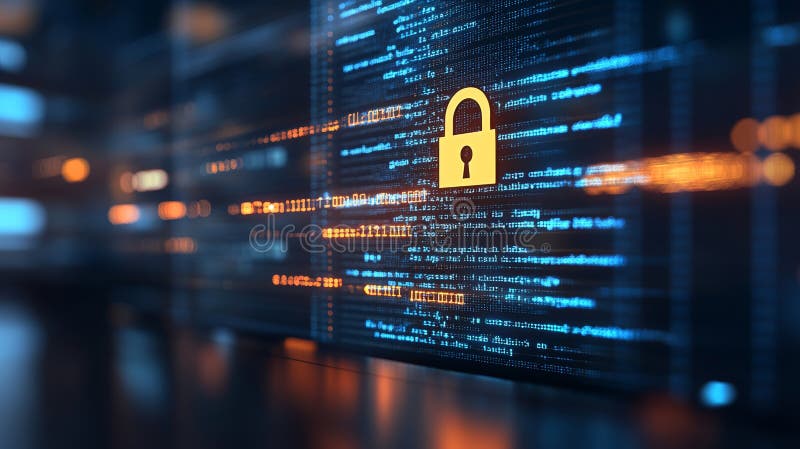 Cyber Security Lock on Digital Code Background. Concept of Information ...