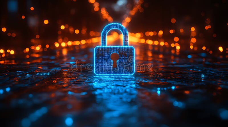 Cyber Security Lock Glowing Digital Network Stock Illustration ...