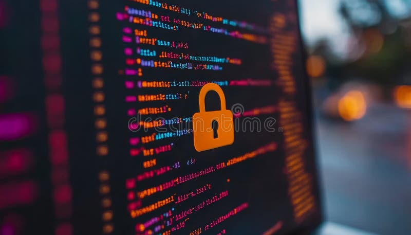 Cyber Security Lock, Programming Code Background, Digital Protection, Encryption Concept. Stock ...