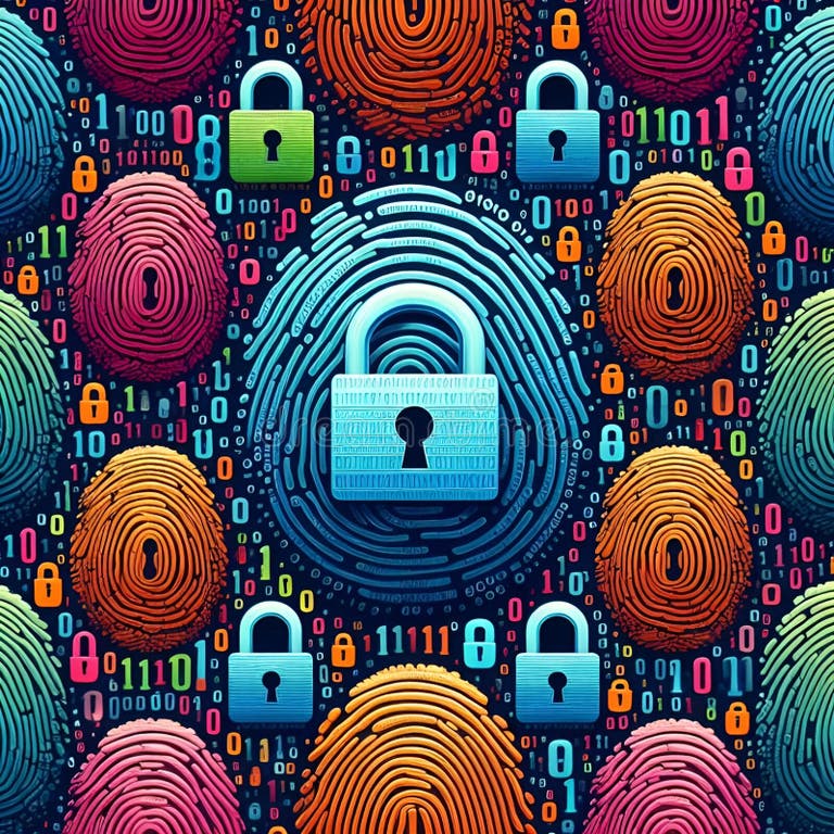 Cyber Security Locks and Fingerprint Pattern Wallpaper Stock Illustration - Illustration of ...