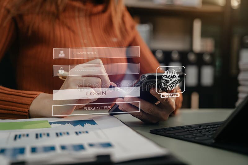 Cyber Security, Login, Data Protection Concept Fingerprint Scanning and ...