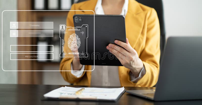 Cyber Security Login Data Protection Concept Fingerprint Scanning And Authentication Stock