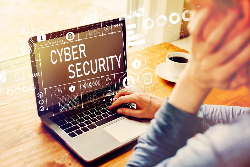Cyber Security with Man Using a Laptop Stock Image - Image of safe ...