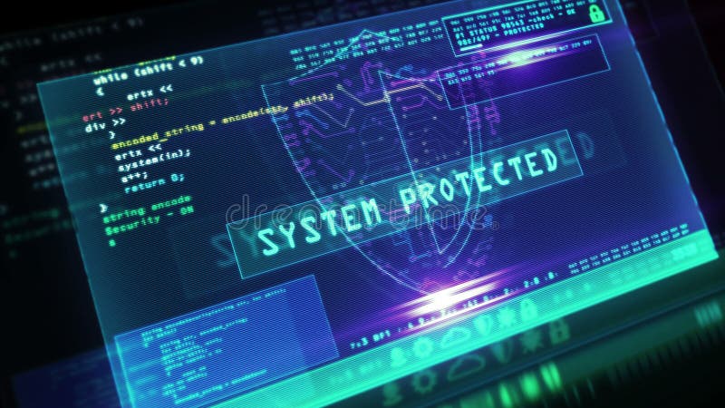 Man Typing on Keyboard with Security Shield Symbol Hologram Screen ...