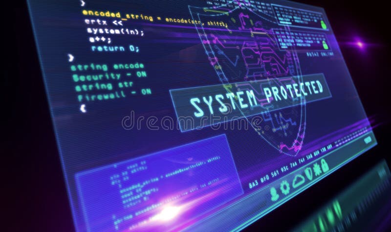 Cyber Security with Shield Symbol Alert on Screen Stock Illustration ...
