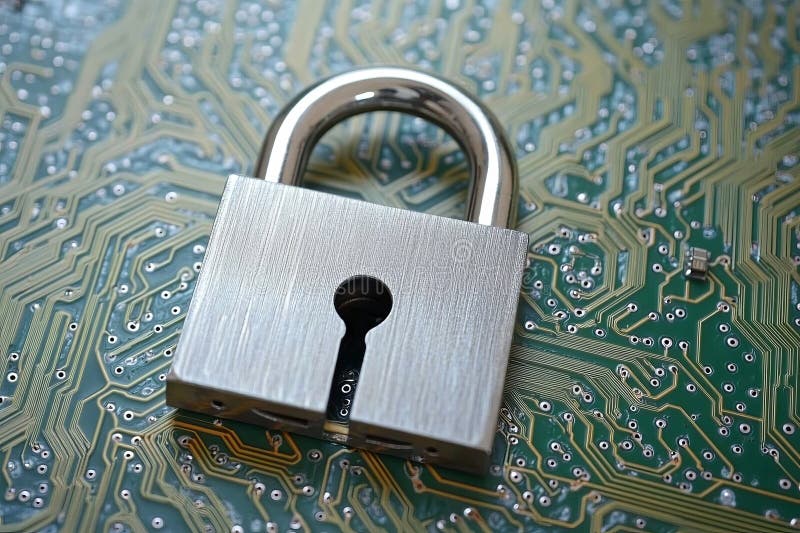 Cyber Security Metal Lock Stands Computer Chip Digital Background Stock ...