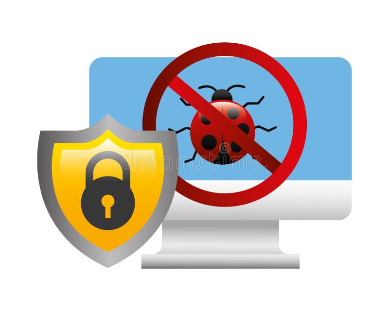 Cyber Security with Monitor Computer and Set Icons Stock Vector ...