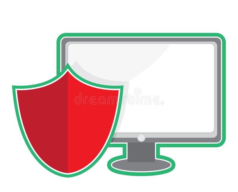 Cyber Security Monitor and Shield Stock Vector - Illustration of safety ...