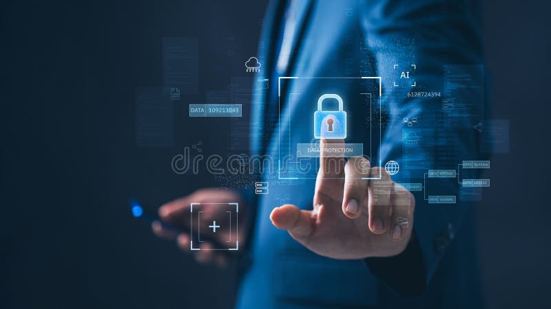 Cyber Security and Network Data Protection. Businessman Touch Security ...