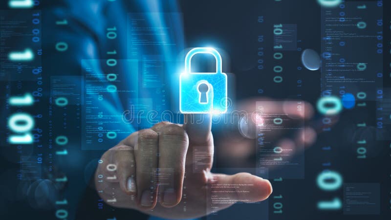 Cyber Security and Network Data Protection. Businessman Touch Security ...