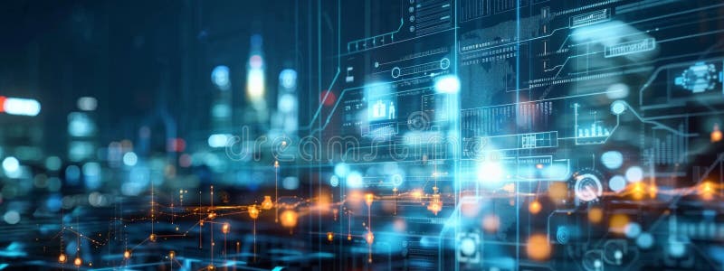 Cyber Security and Network Protection. Giant Holographic Digital Screen ...