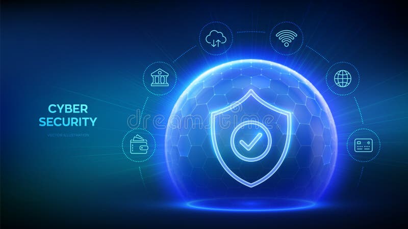 Cyber Security Concept. Shield with Keyhole Icon. Internet Bot and ...