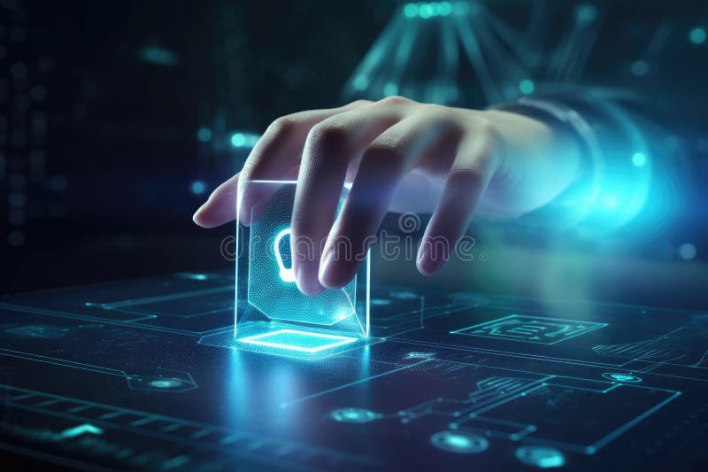 Cyber Security and Online Data Protection on Internet. Finger Touching ...