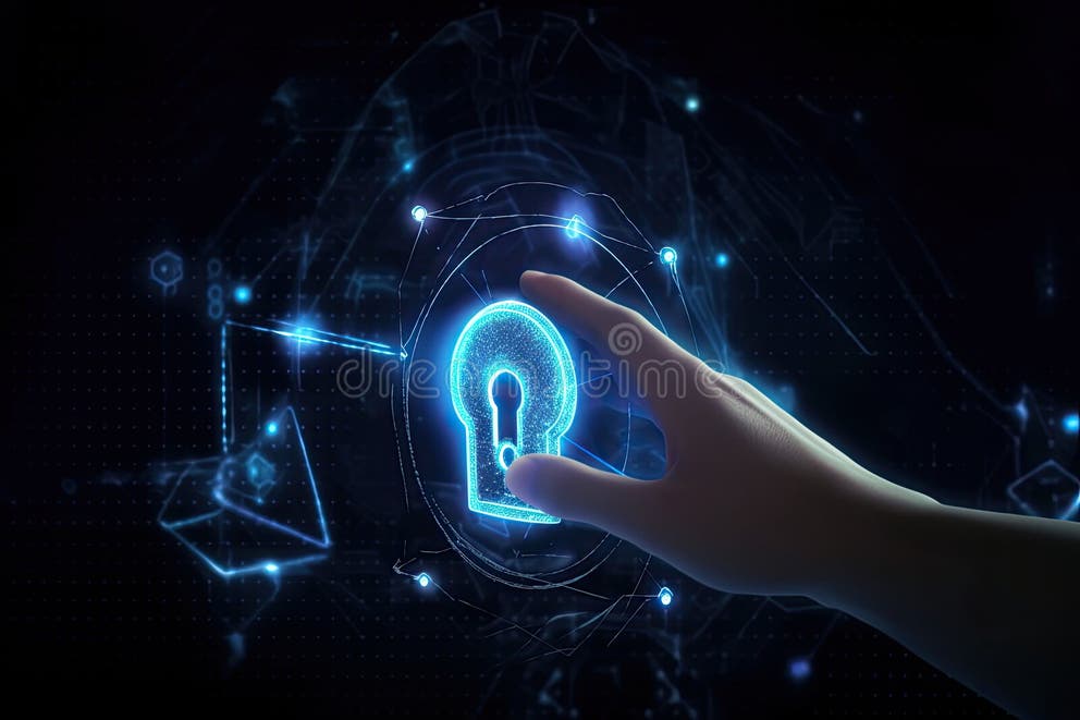 Cyber Security and Online Data Protection on Internet. Finger Touching ...