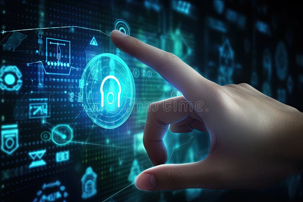 Cyber Security and Online Data Protection on Internet. Finger Touching ...