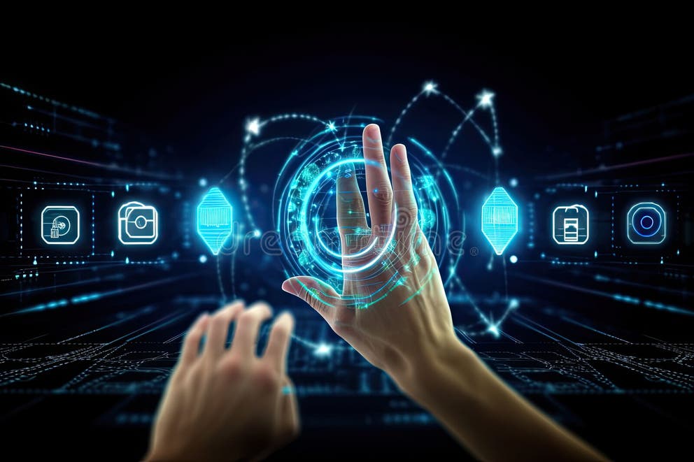 Cyber Security and Online Data Protection on Internet. Finger Touching ...