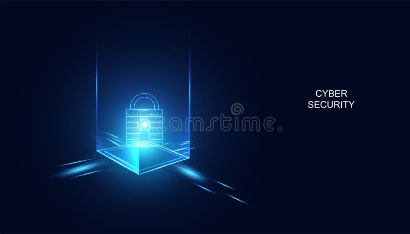 Cyber Security with Padlock Blue Square Technology Future Cyber ...