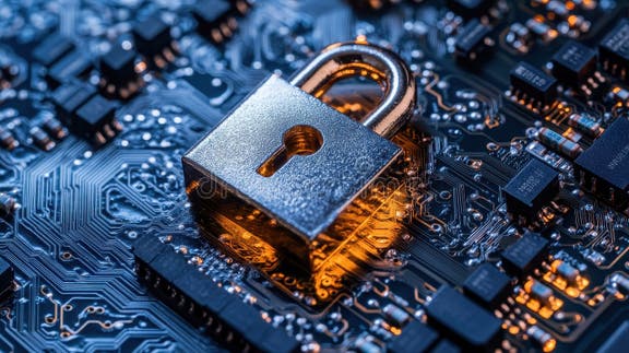 Cyber Security Padlock on a Circuit Board - Protecting Digital ...