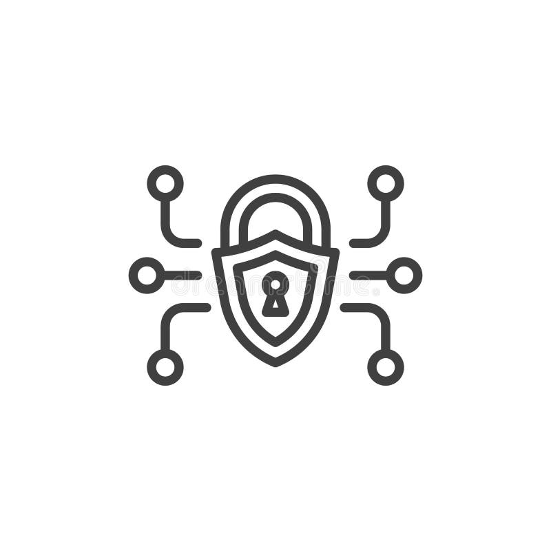 Cyber Security Padlock Line Icon Stock Illustration - Illustration of ...