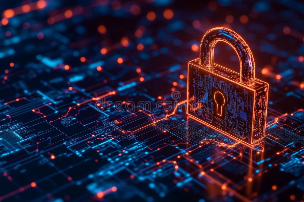 Cyber Security Padlock the Protection and Safeguarding. Stock Photo ...