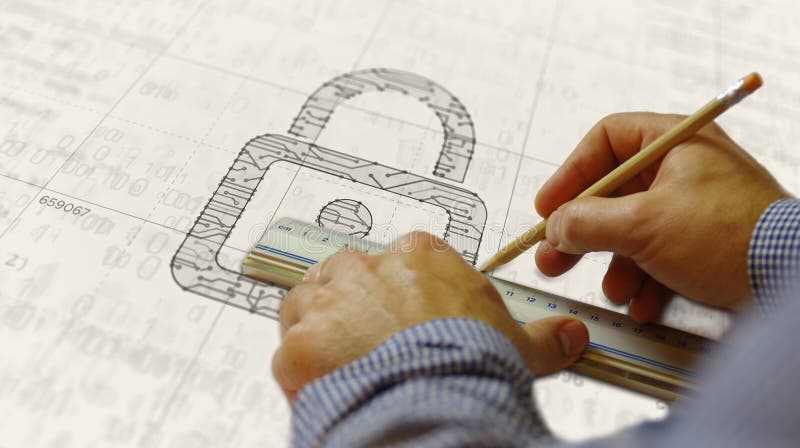 Cyber Security with Padlock Symbol Digital Sketch Stock Illustration ...