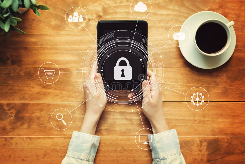 Cyber Security with a Person Holding a Tablet Stock Photo - Image of ...