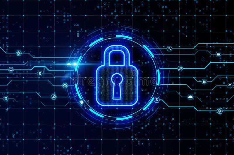 Cyber Security and Personal Privacy Concept with Digital Blue Glowing ...