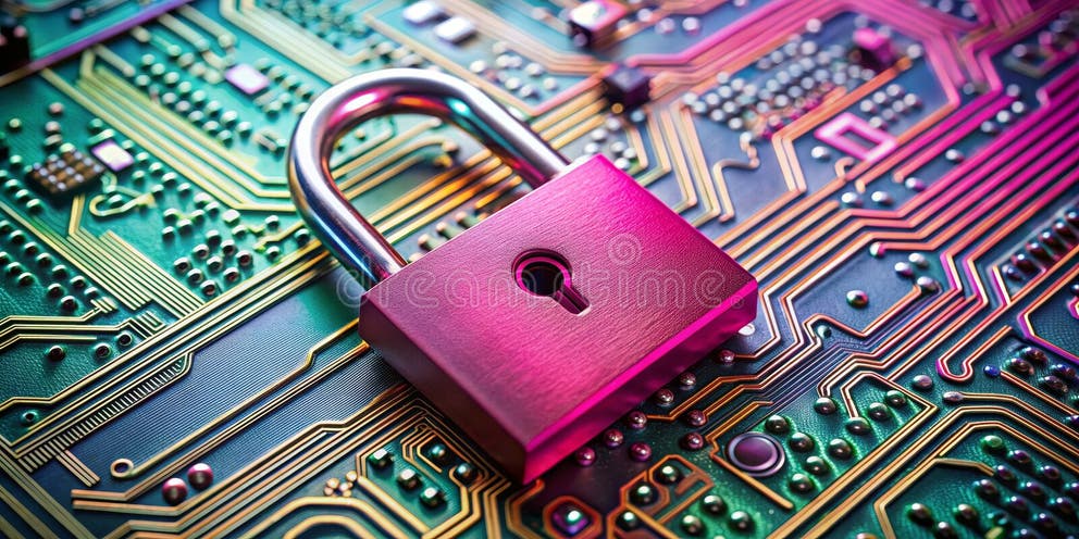 Cyber Security Pink Padlock on Circuit Board, Close-Up, 3D Render ...